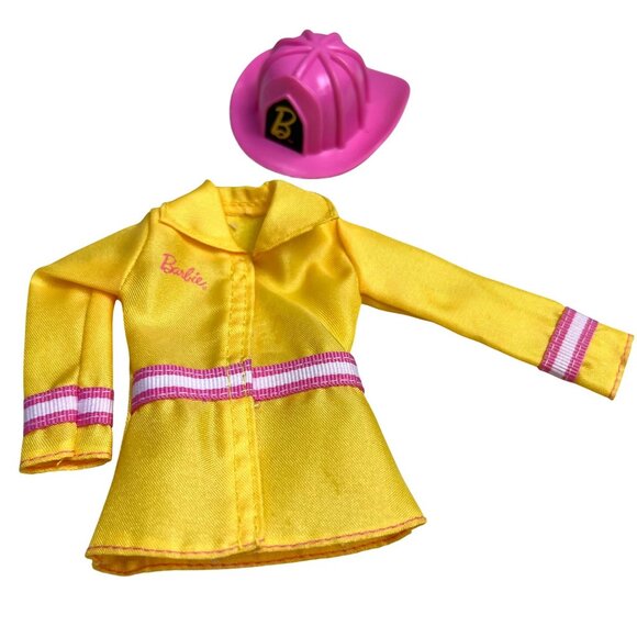 Mattel | Toys | Barbie Fashions Firefighter Jacket Hat Yellow Pink Fire ...